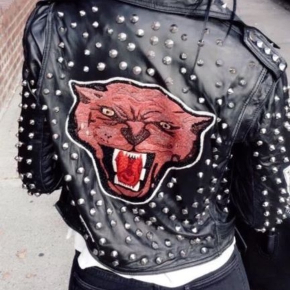 Zara | Jackets & Coats | Nwt Zara Leather Studded Patch Tiger Moto ...